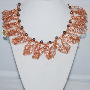 Crocheted Copper Wire Lace Necklace, Swarovski Pearl Bib Necklace - Etsy