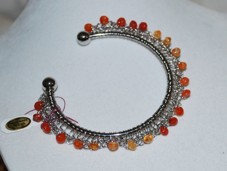 Hand Crocheted Wire Bangle, Beaded Wire Bangle, Crochet Wire Bracelet ...