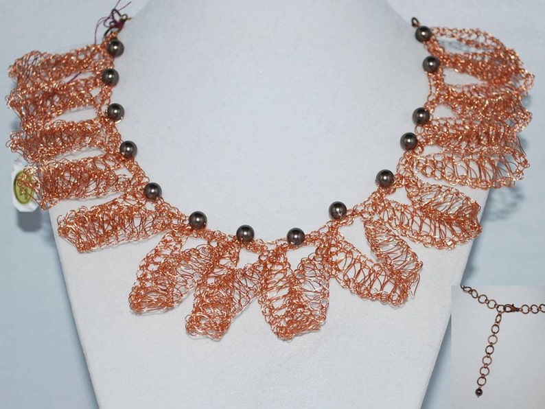 Crocheted Copper Wire Lace Necklace, Swarovski Pearl Bib Necklace - Etsy