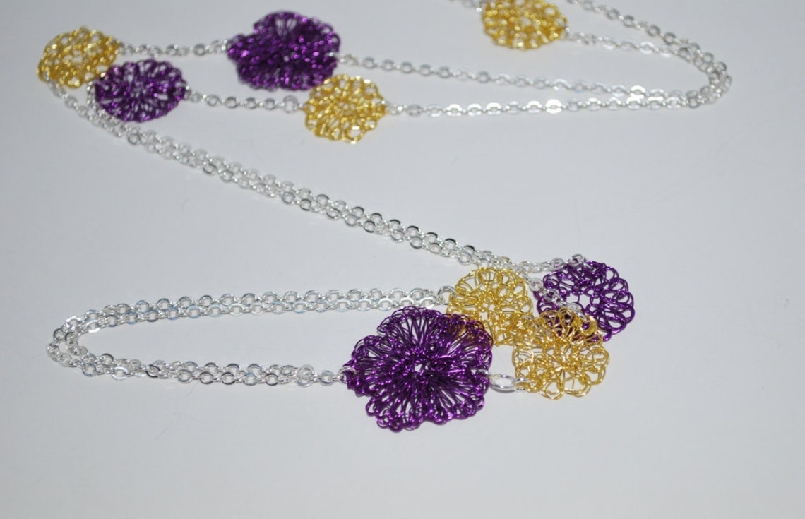 Crochet Wire Necklace, Crochet Wire Flower Necklace, Long Chain ...