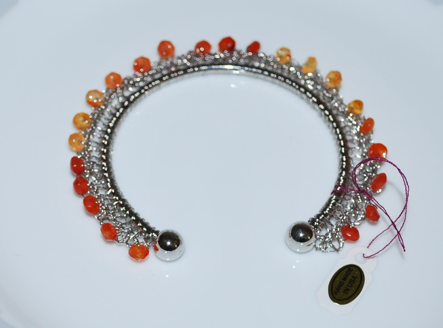 Hand Crocheted Wire Bangle, Beaded Wire Bangle, Crochet Wire Bracelet ...