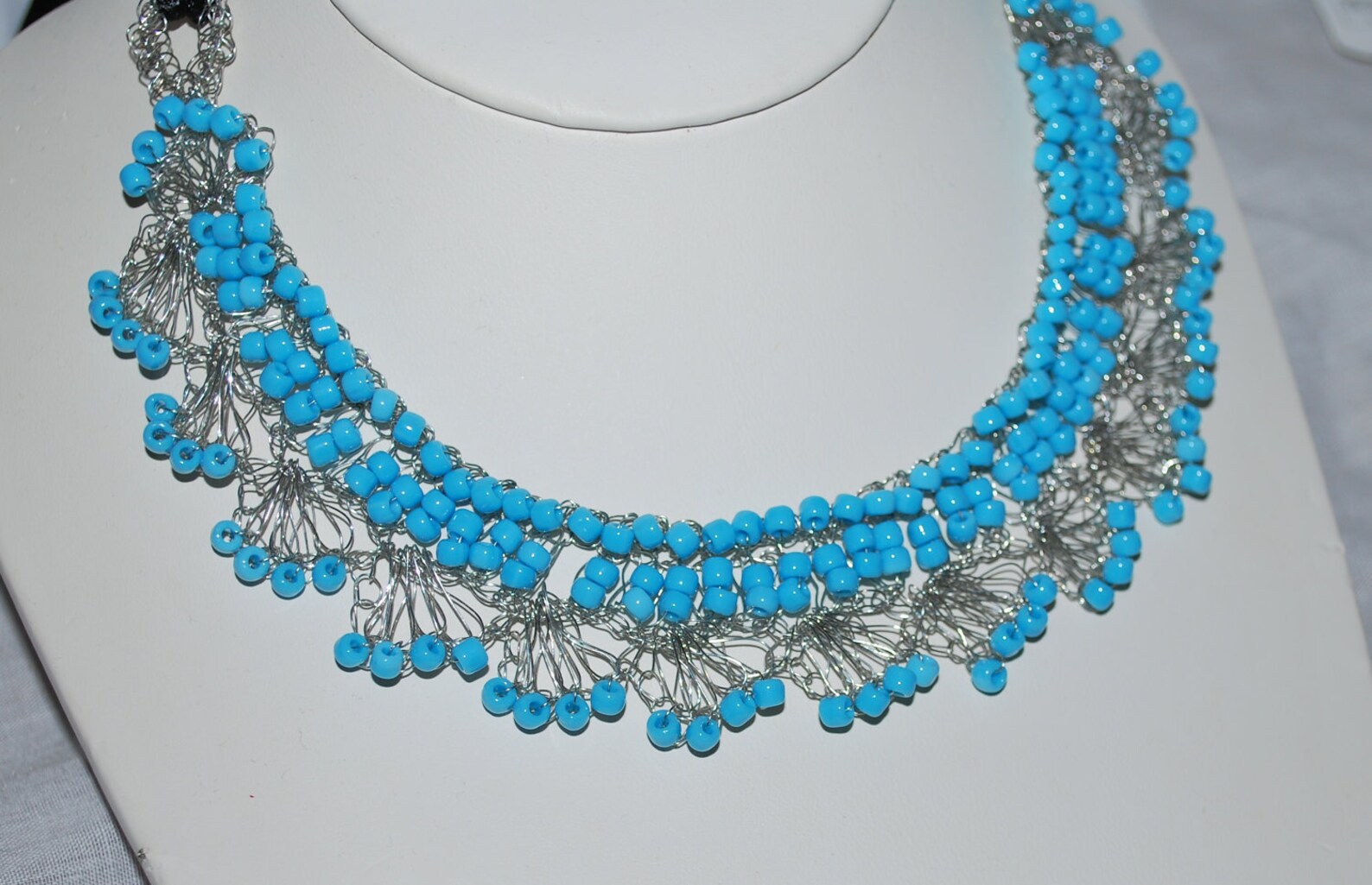 Crocheted Wire Lace Necklace, Crochet Statement Necklace, Handmade Wire ...