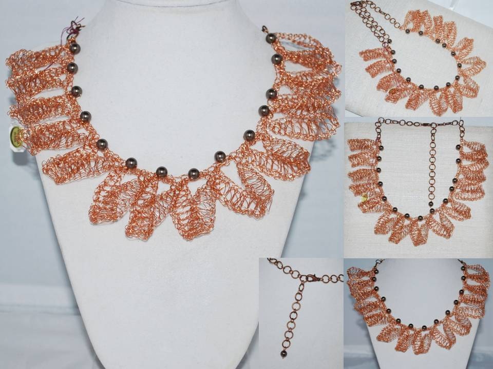 Crocheted Copper Wire Lace Necklace, Swarovski Pearl Bib Necklace - Etsy