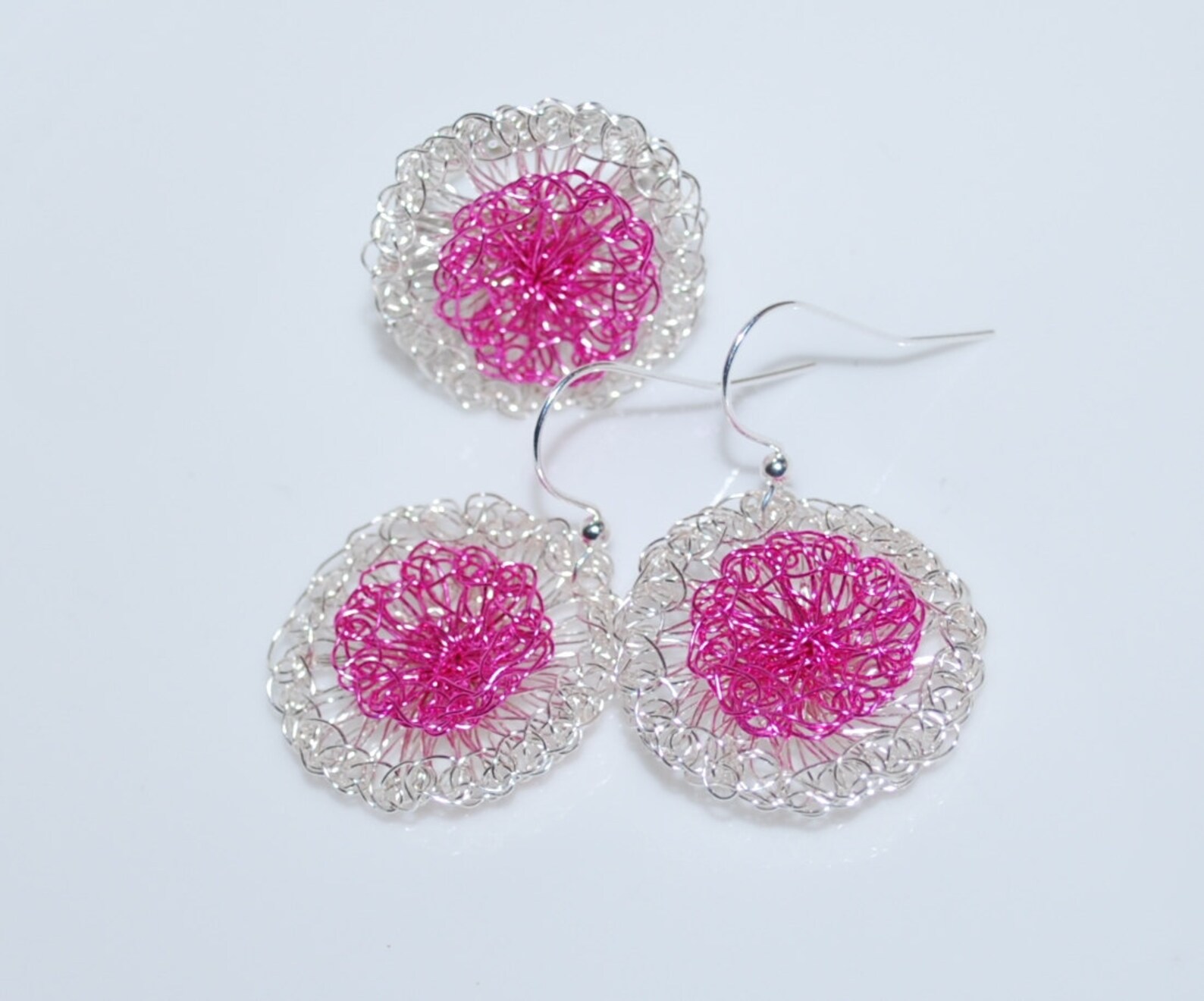 Hand Crochet Wire Ring & Earrings, Crochet Wire Flower Earrings ...