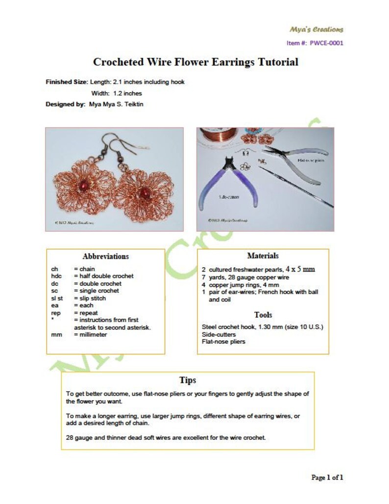 PDF Crocheted Wire Flower Earrings Tutorial, How to Make a Crochet Wire ...