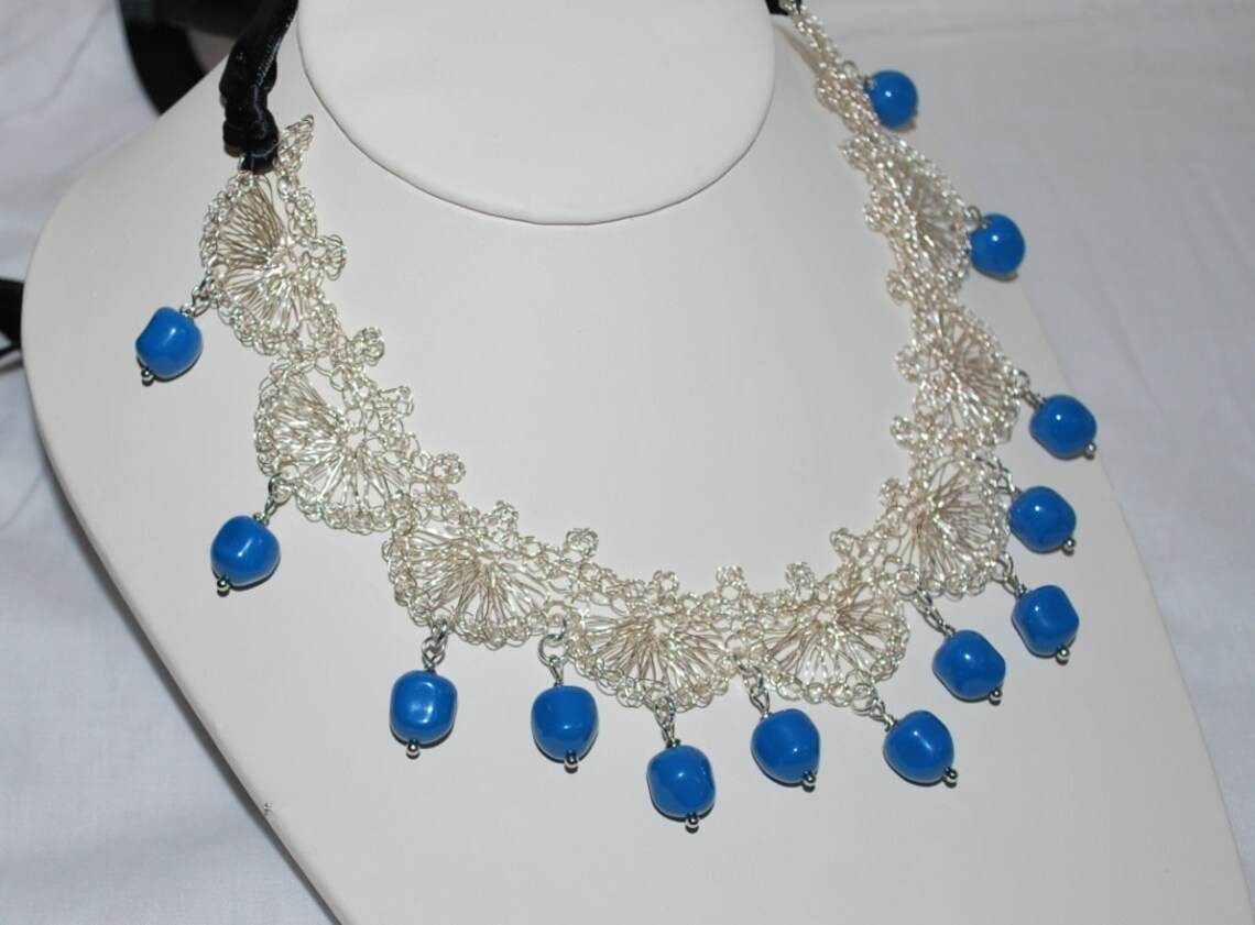 Crocheted Wire Lace Necklace, Crochet Statement Necklace, Wire Lace ...