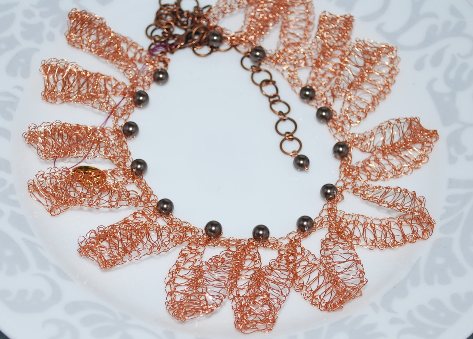 Crocheted Copper Wire Lace Necklace, Swarovski Pearl Bib Necklace - Etsy