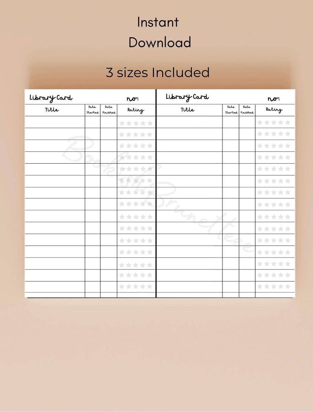 Library Card Printable | Book Log | Reading Journal Insert | Foldable ...