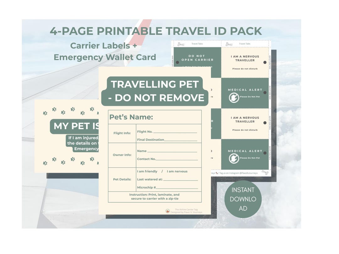 Pet Travel ID Tags & Airline Carrier Labels - Printable Emergency ...