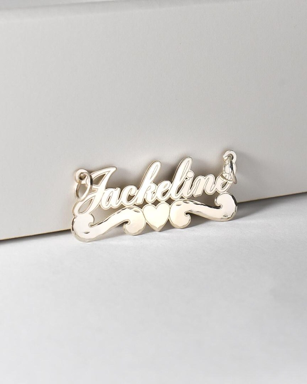 Classic Swirl and Heart Cursive Name Plate (solid 14k Gold or .925 ...