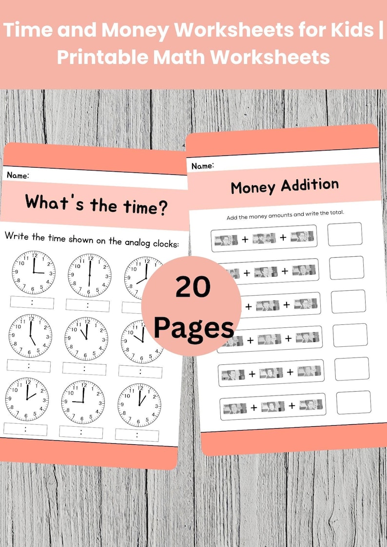 Printable Time and Money Worksheets for Kids | Math Activities (digital ...