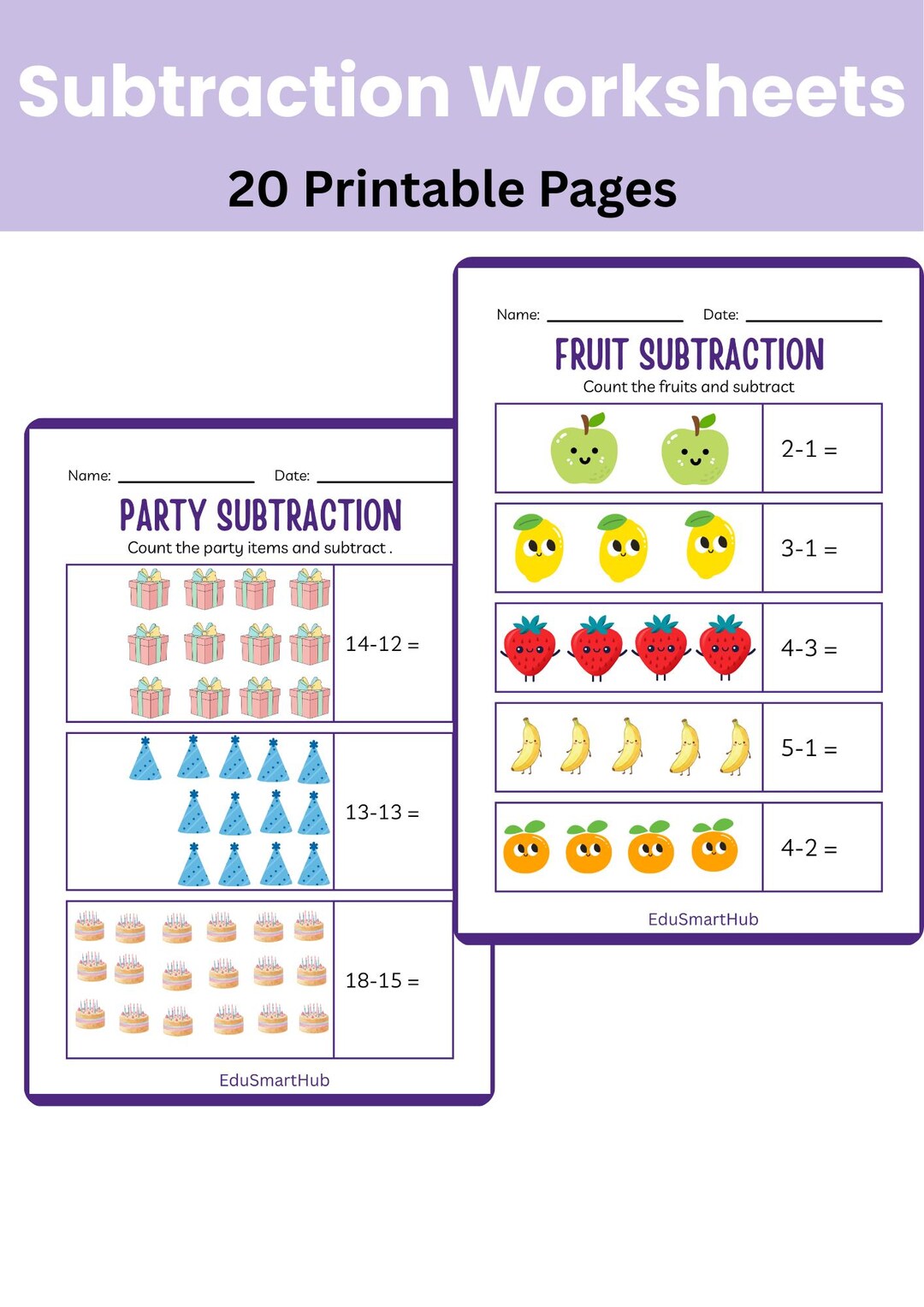 Subtraction Worksheets for Kids | 20 Printable Pages | Fun Math ...