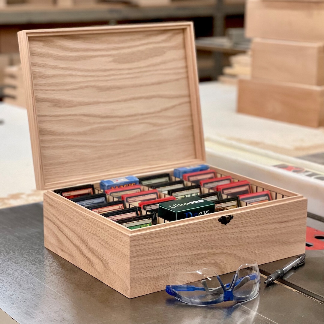 Handmade Wooden Trading Card Deck Box: Oak With Hinged Lid & Dividers ...
