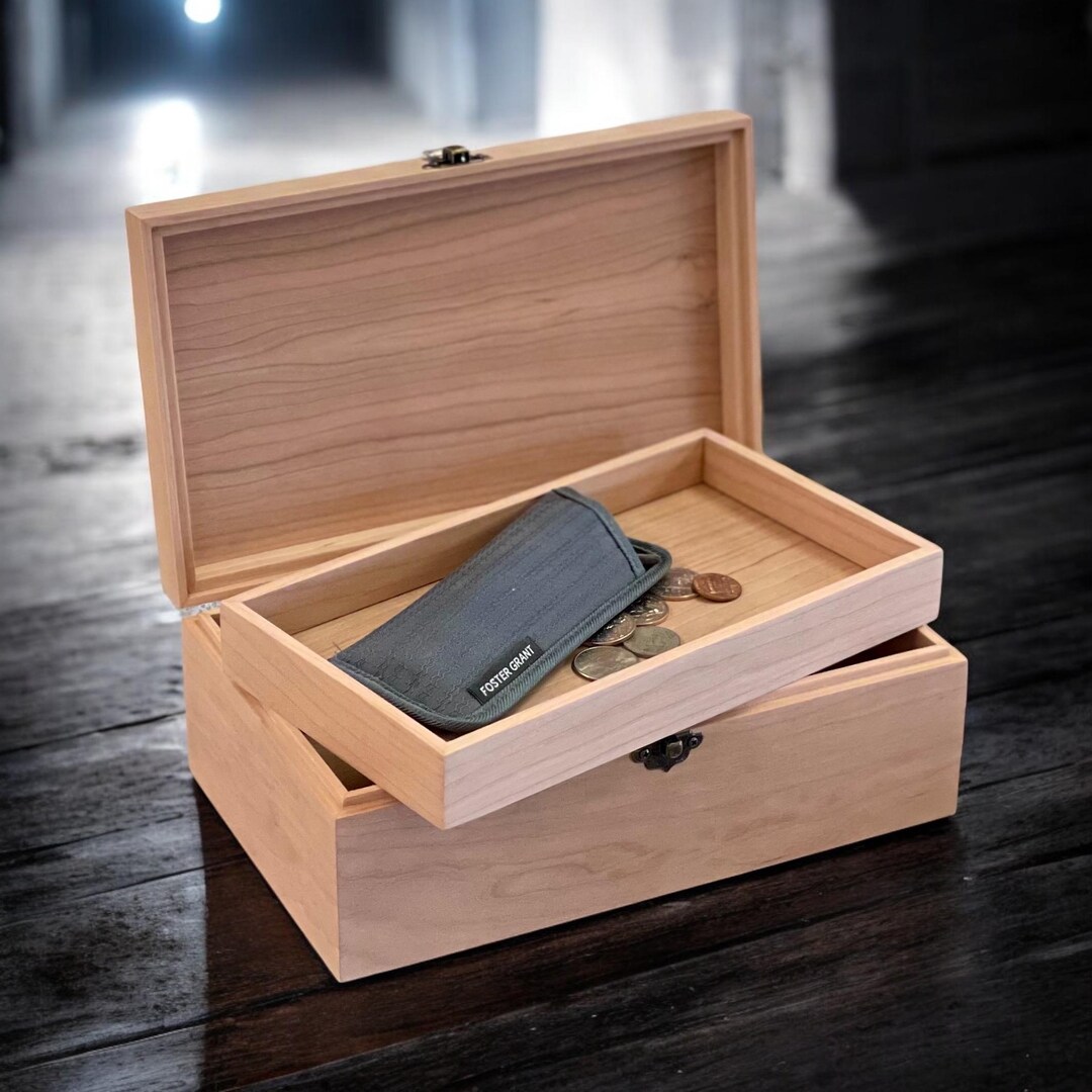 Handmade Wooden Keepsake Box With Hinges & Valet Tray - Engravable ...