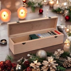 Wooden Trading Card Deck Box With Hinged Lid Box With Dividers Fits ...