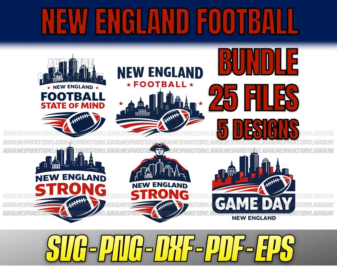 New England Football Bundle, City Skyline, Game Day (svg, Eps, Png, Pdf ...