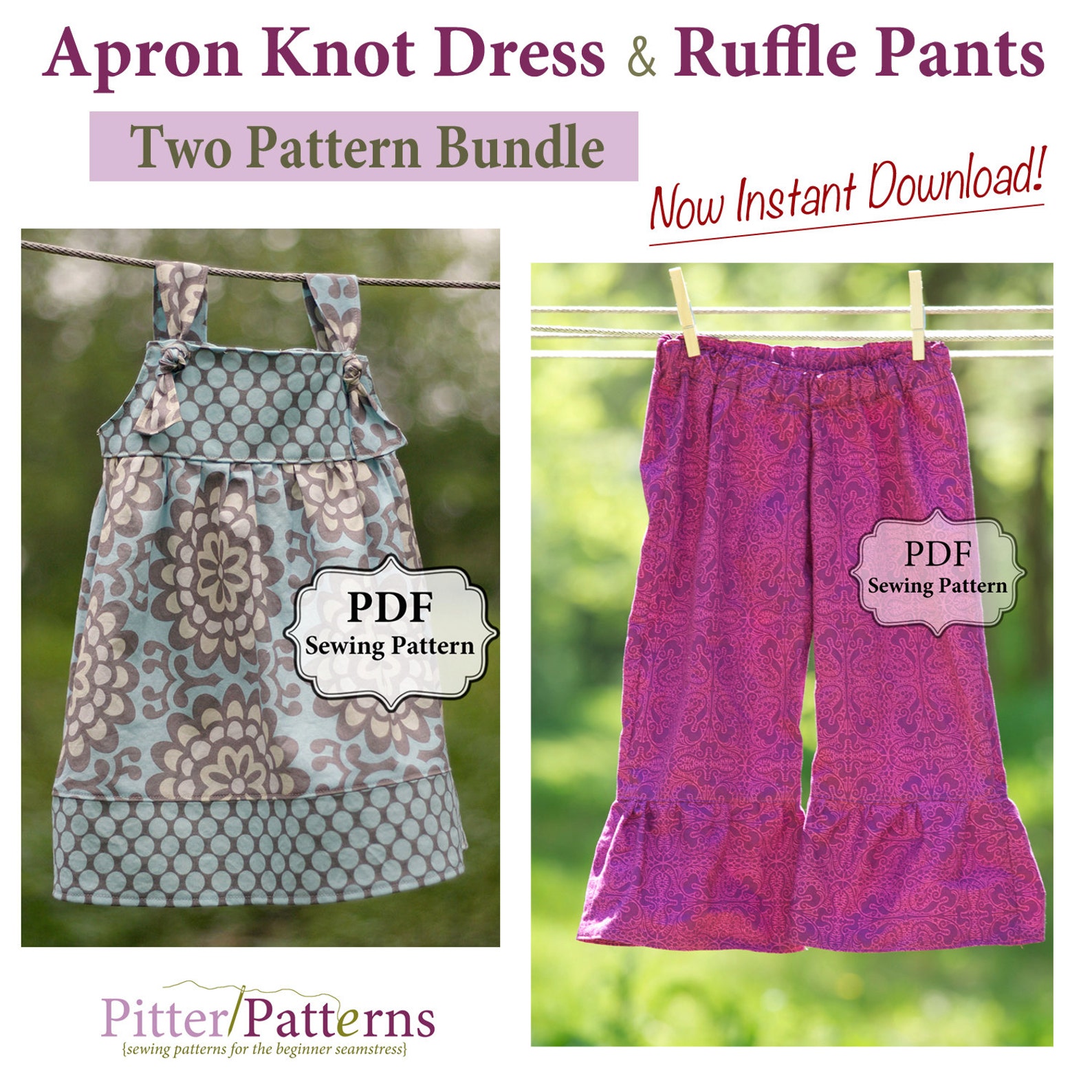Apron Knot Dress and Ruffle Bottom Pants PDF Two Pattern - Etsy