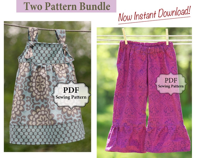 Apron Knot Dress and Ruffle Bottom Pants PDF Two Pattern Bundle - Etsy
