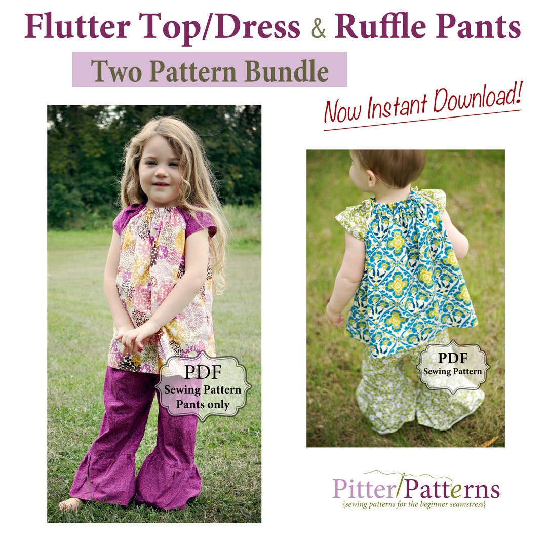 Flutter Top & Dress and Ruffle Bottom Pants PDF Two Pattern Bundle - Etsy