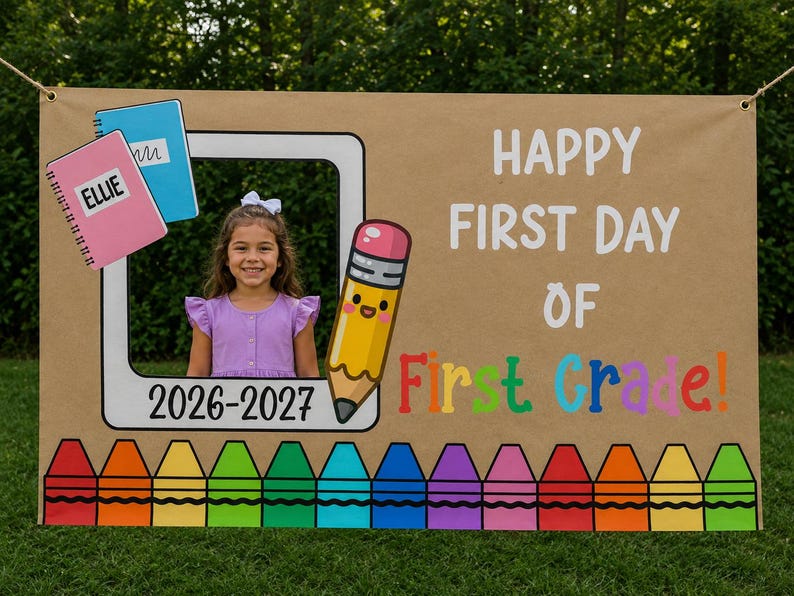 First Day of School Banner | Kraft Paper Photo Prop, Teacher Decor ...