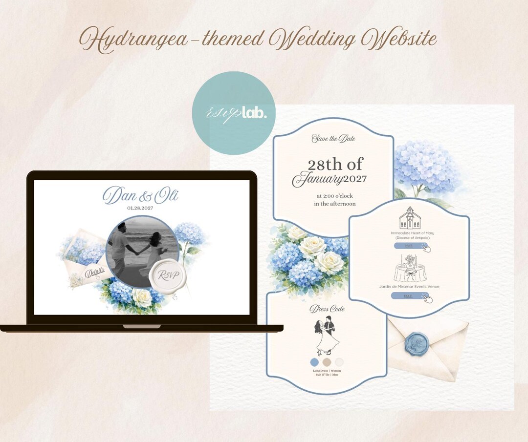 Editable Dusty Blue Hydrangea-themed Wedding Website - Etsy