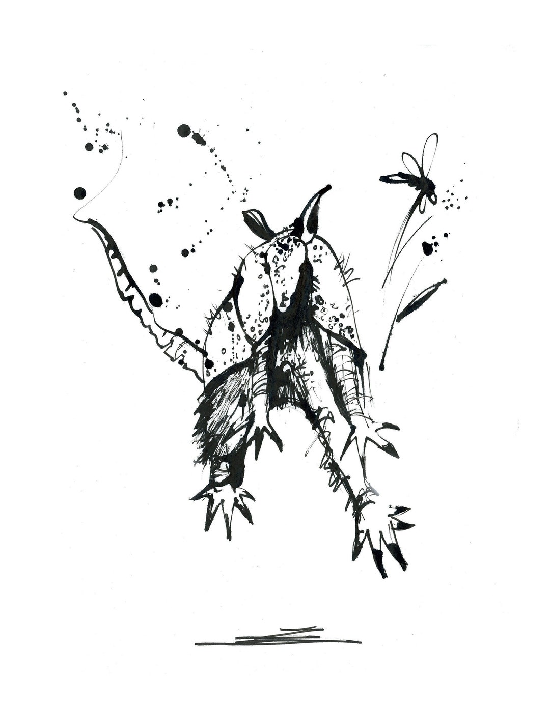 Armadillo Art Print, Sumi, Ink, Drawing, Black and White, Animal ...