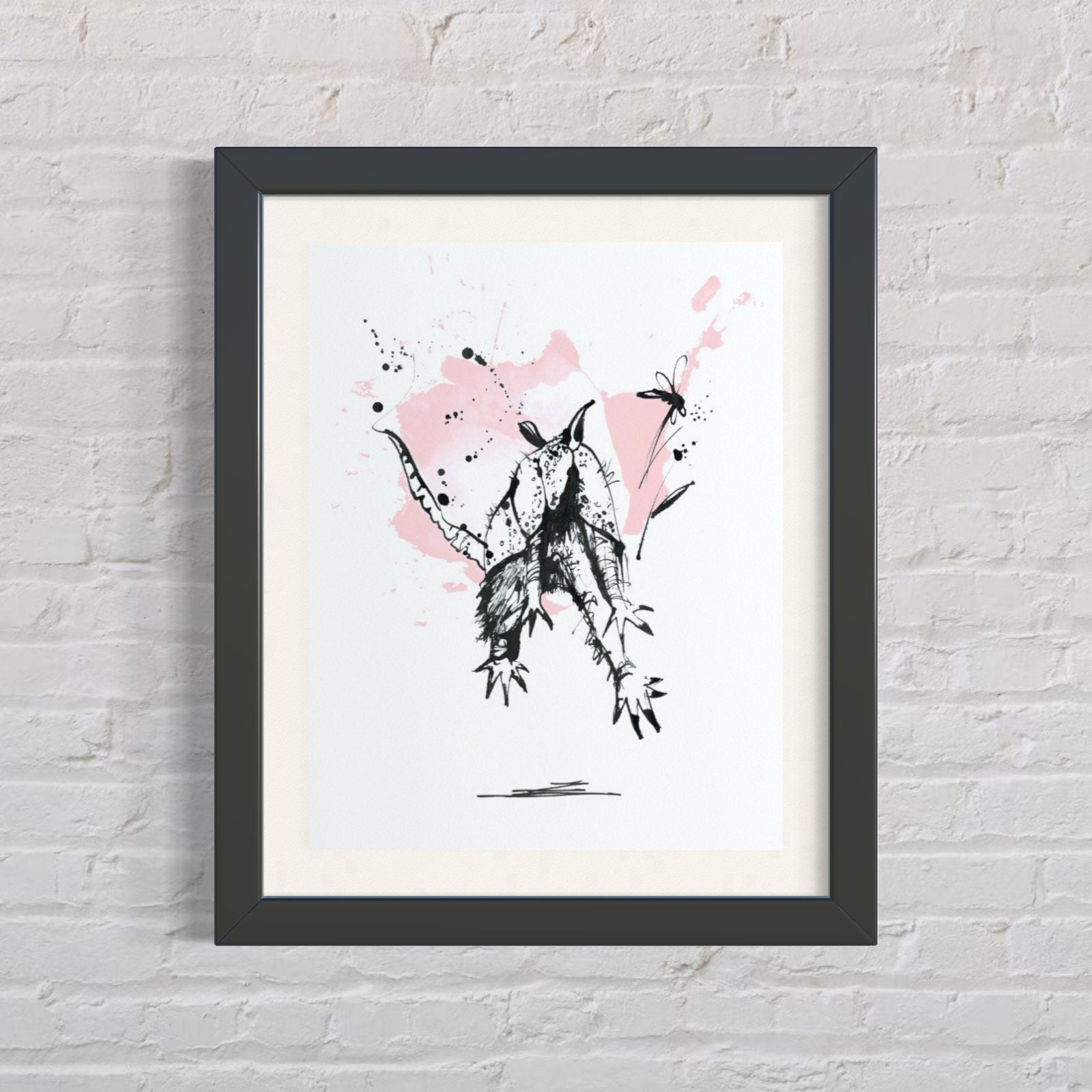 Armadillo Art Print, Sumi, Ink, Drawing, Black and White, Animal ...