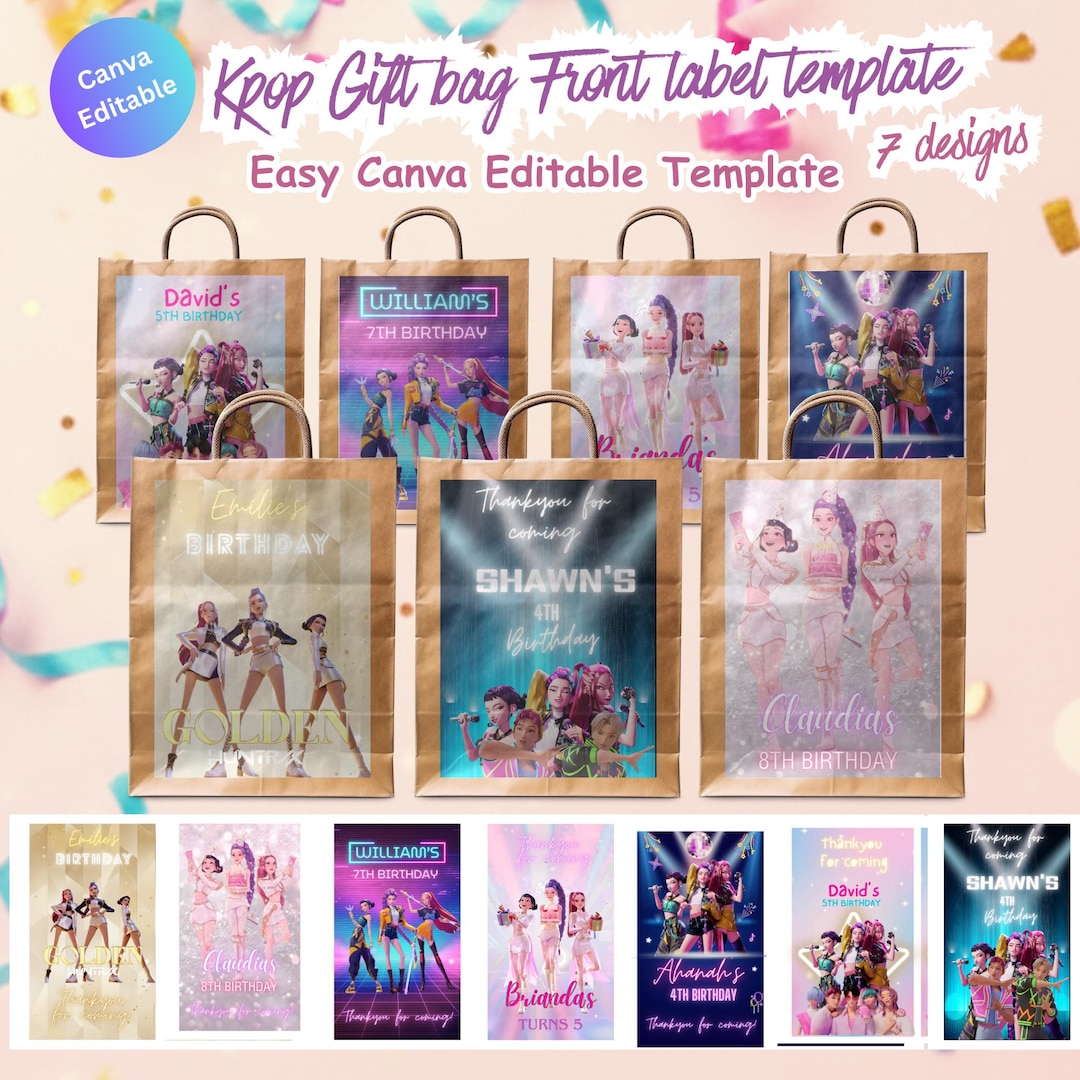 7 Editable Kpop Demon Hunters Gift Bags Label,kpop Demon Hunters Party ...