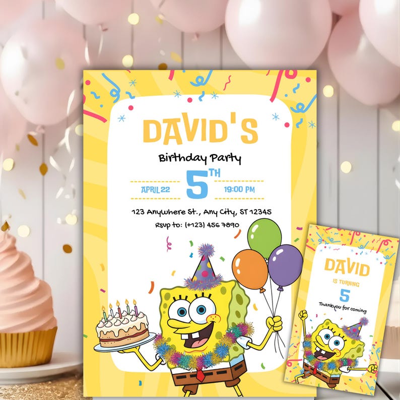 Yellow Cartoon Character Birthday Invitation Template,canva Editable ...
