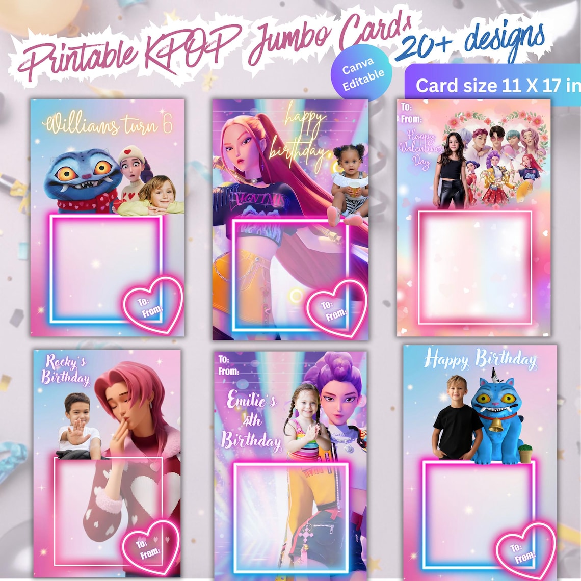 K-pop Jumbo Cards Editable Canva Template,k Pop Birthday Party Treat ...
