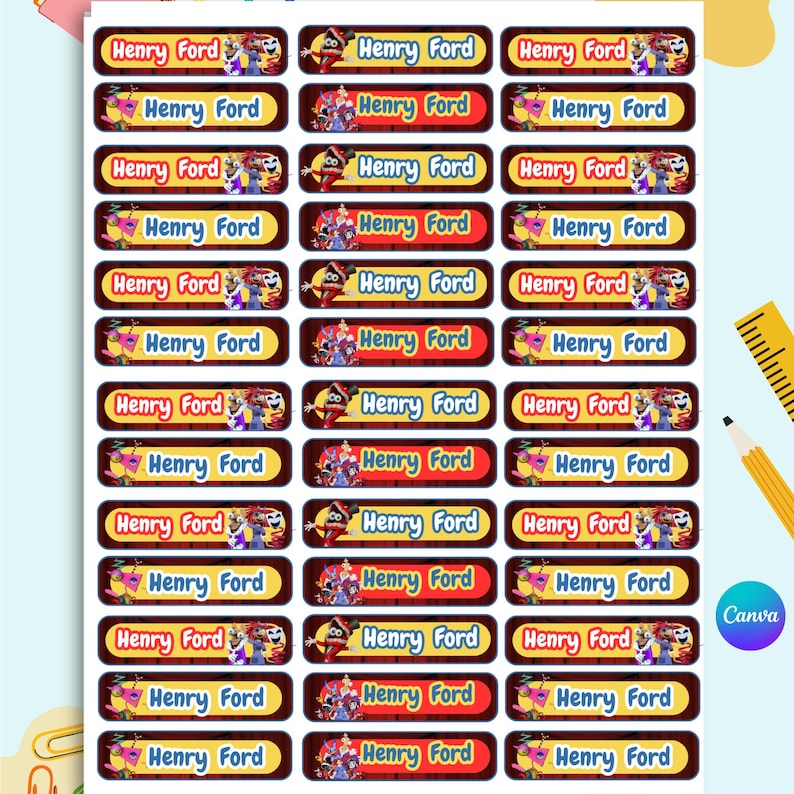 Editable School Labels With Cartoon Characters,anime Printable Cards ...