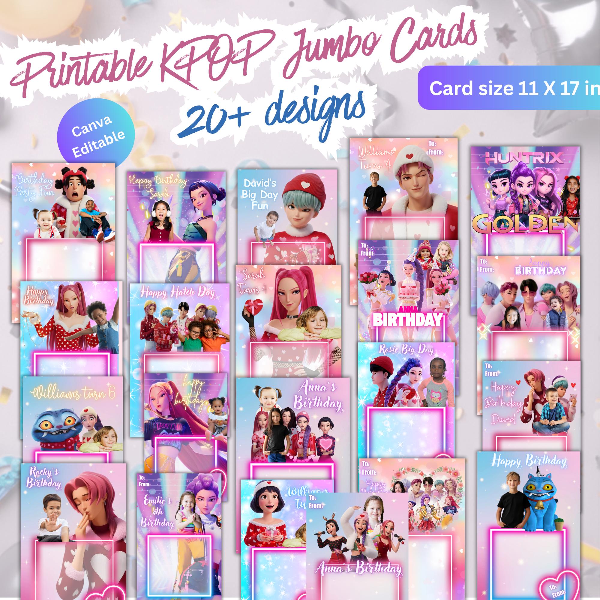K Pop Jumbo Cards Editable Canva Template K Pop Birthday Party Treat
