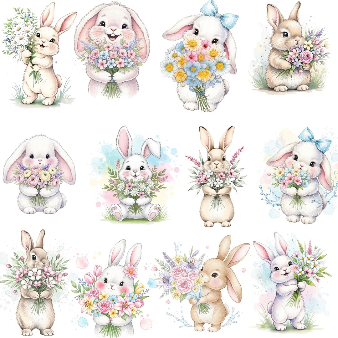 15 Watercolor Bunny Cliparts,cute Easter Rabbit Png,baby Watercolor ...