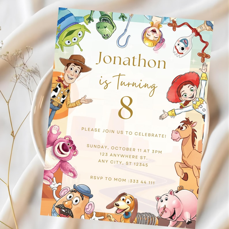 Toy Themed Party Invitation Editable Canva Template,t Story Theme ...