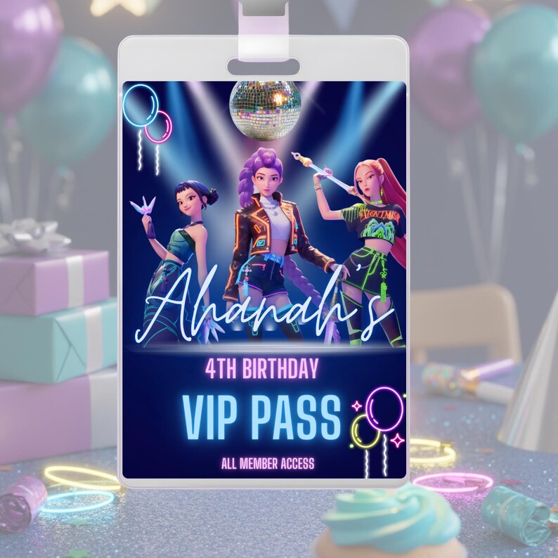 Kpop Demon Hunter Birthday VIP Pass,canva Editable Huntrix ID Badge ...