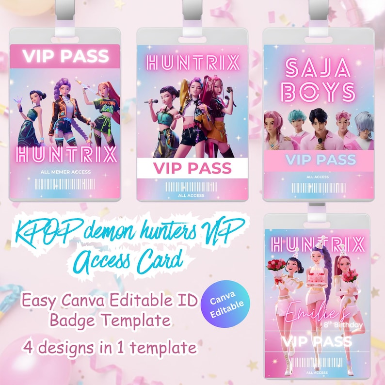 4 K VIP Pass Design Bundle Template,canva Editable ID Badge Template ...