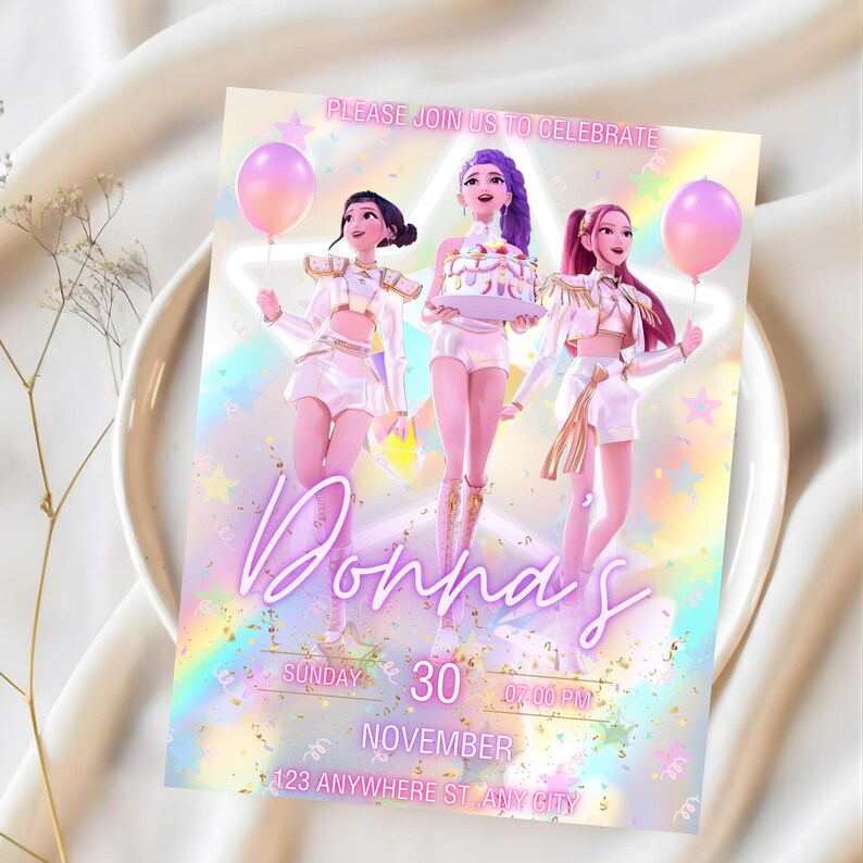 Kpop Demon Hunters Birthday Invitation Template,editable Canva Huntrix ...