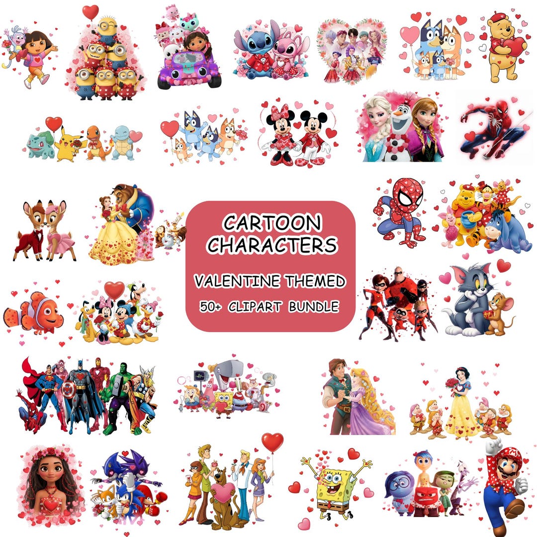 Valentine Superhero Clipart Bundle Pngs,valentine Cartoon Hero Love ...