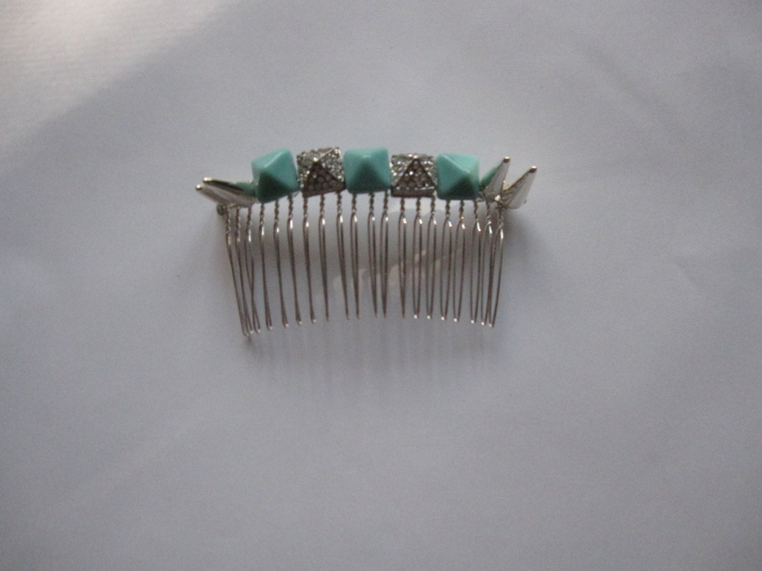 Turquoise Blue Silver Crystal Pyramid Spike Metal Comb for - Etsy