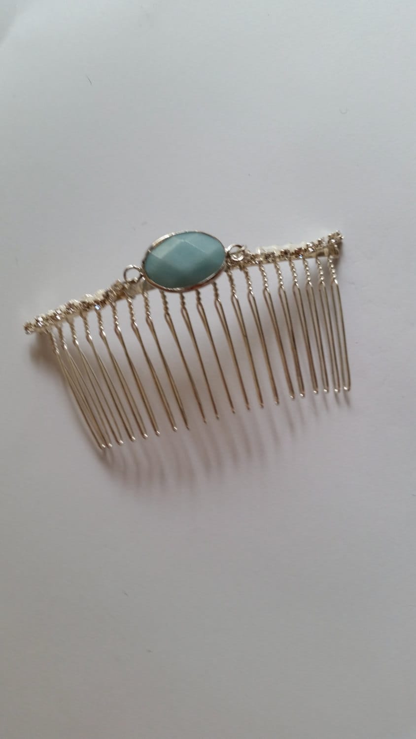 Pale Blue Gemstone Silver Plated Swarovski Crystal Hair Comb, for ...