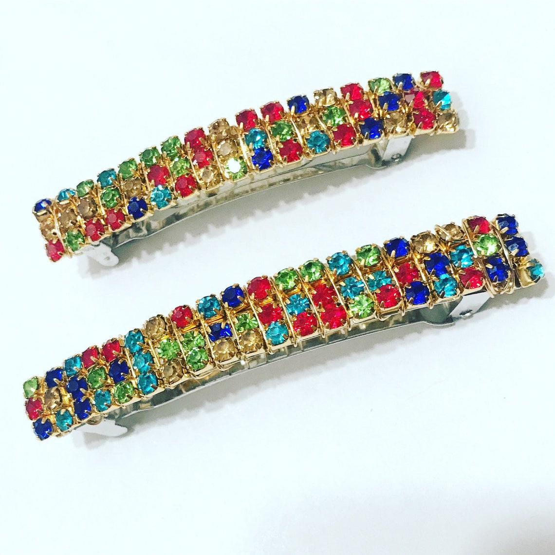 Rainbow Crystal French Barrette for Weddings Parties | Etsy