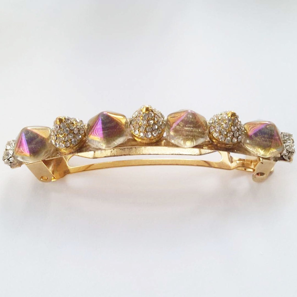 Swarovski Crystal Gold Metal Spike Pink Hexagon French Barrette, for ...