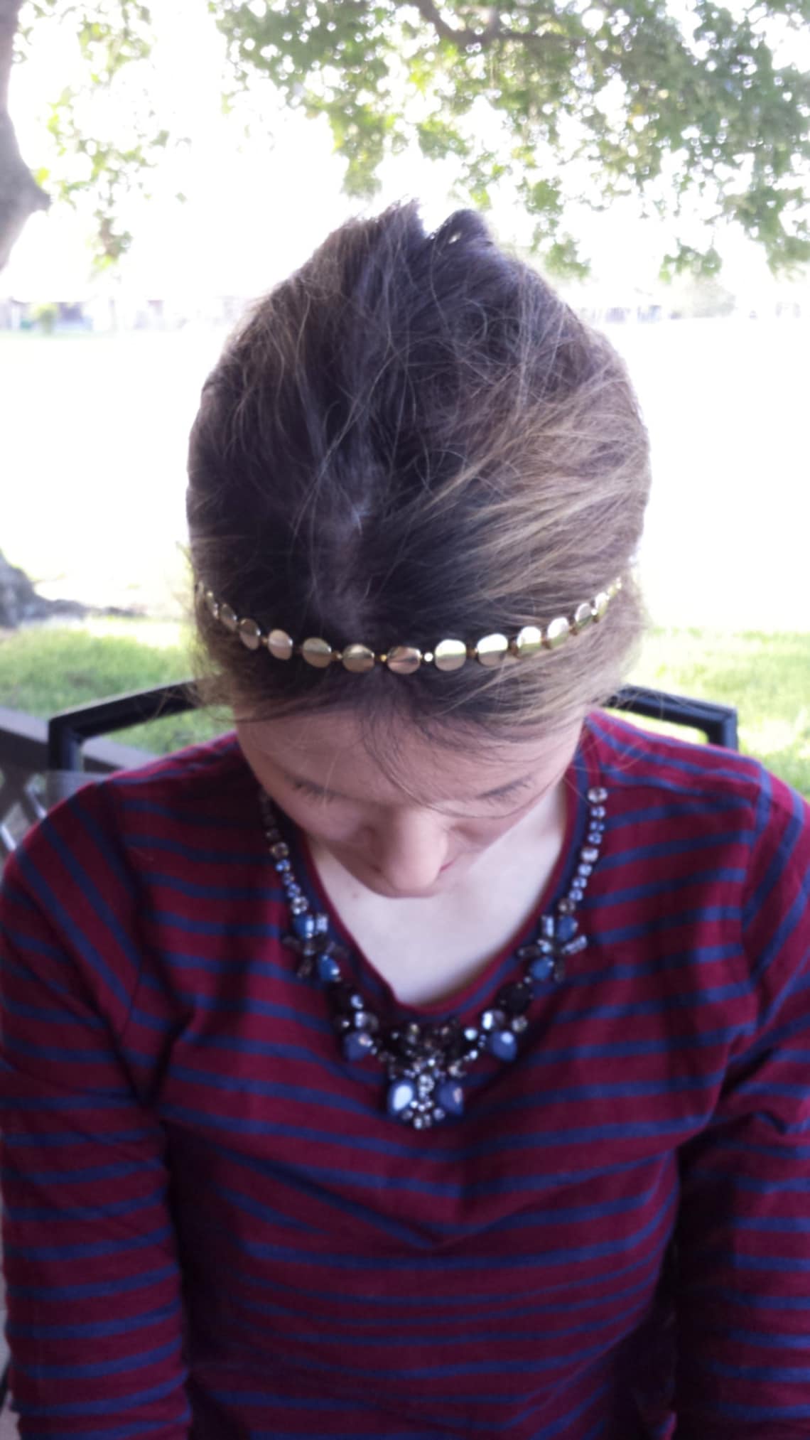 Gold Metal Coin Crystal Beaded Elastic Headband for Weddings | Etsy