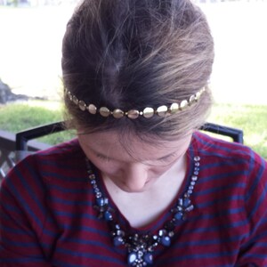 Gold Metal Coin Crystal Beaded Elastic Headband, for Weddings, Parties ...