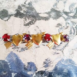 Red and Purple Swarovski Crystal Gold Metal Heart French Barrette, for ...