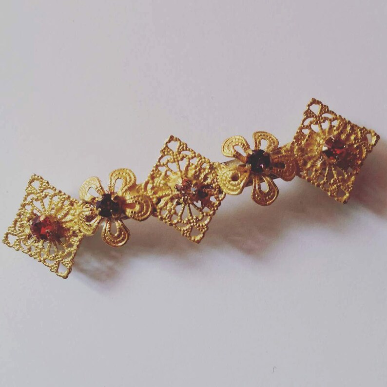 Gold Metal Filigree Flower Swarovski Crystal French Barrette, for ...