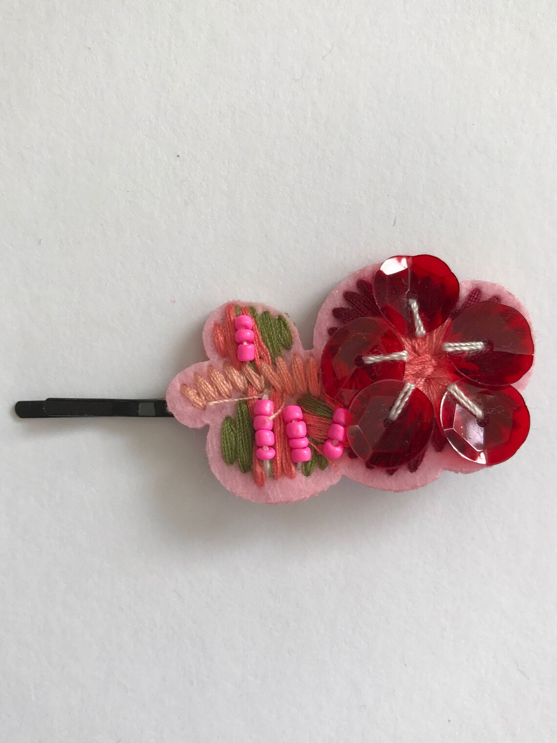 Red Sequin Beaded Flower Bobby Pin, for Parties, Fun, Special Occasions ...