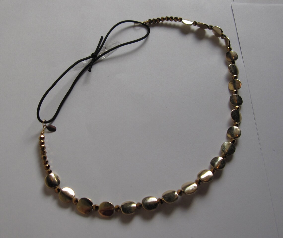 Gold Metal Coin Crystal Beaded Elastic Headband for Weddings | Etsy