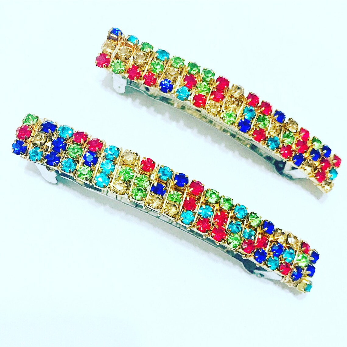 Rainbow Crystal French Barrette for Weddings Parties | Etsy