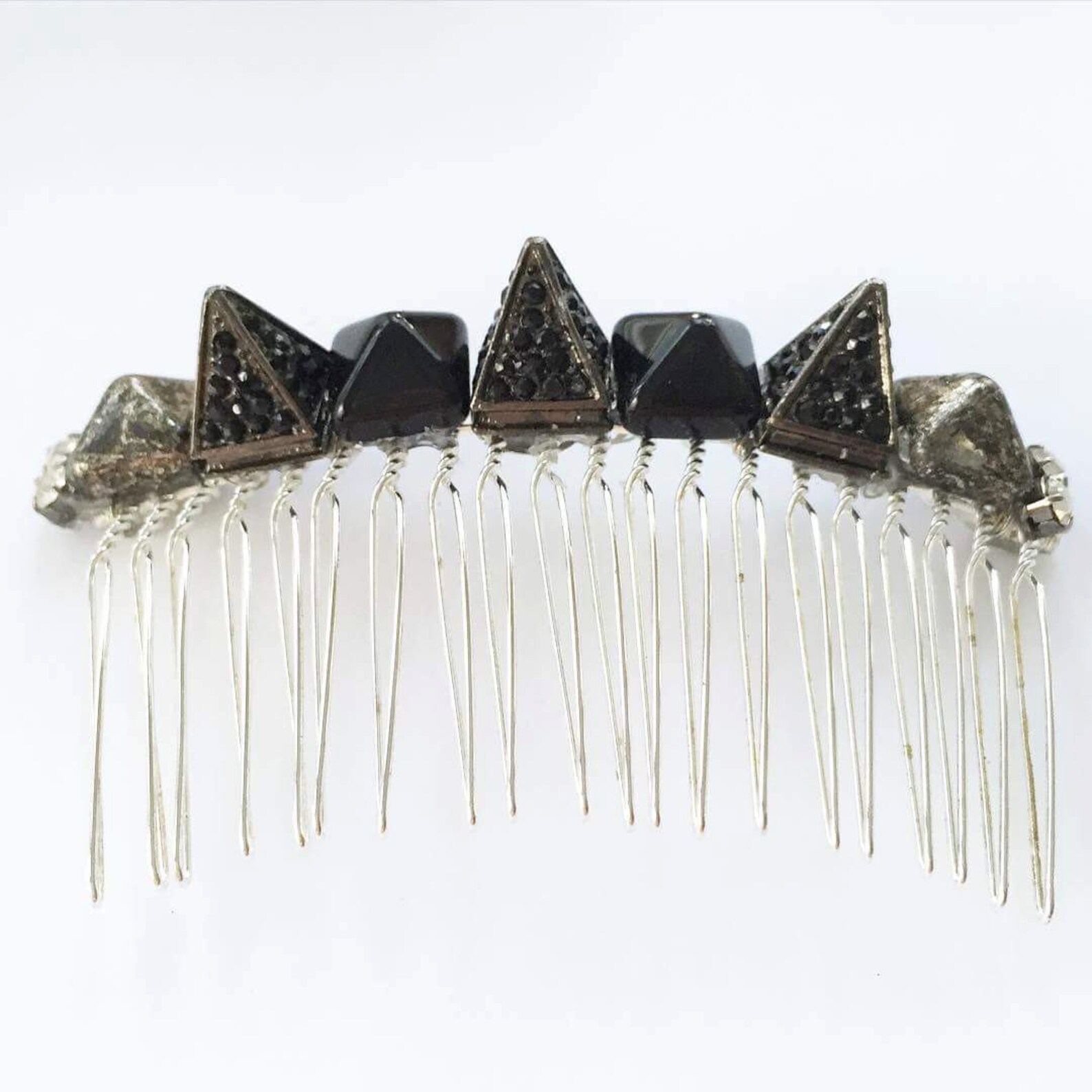 Gunmetal Swarovski Crystal Spike Pyramid Hair Comb for | Etsy